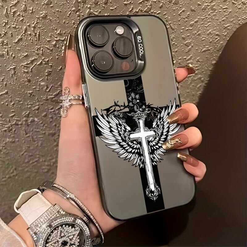 Чехол на Айфон 17 Про Макс / iPhone 17 Pro Max черный с Рождественская Крест с крыльями силиконовый ударопрочный