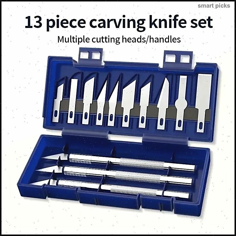 Стамески-резцы по дереву набор 13 шт. в кейсе, для художественных работ по мягким породам дерева линолеуму