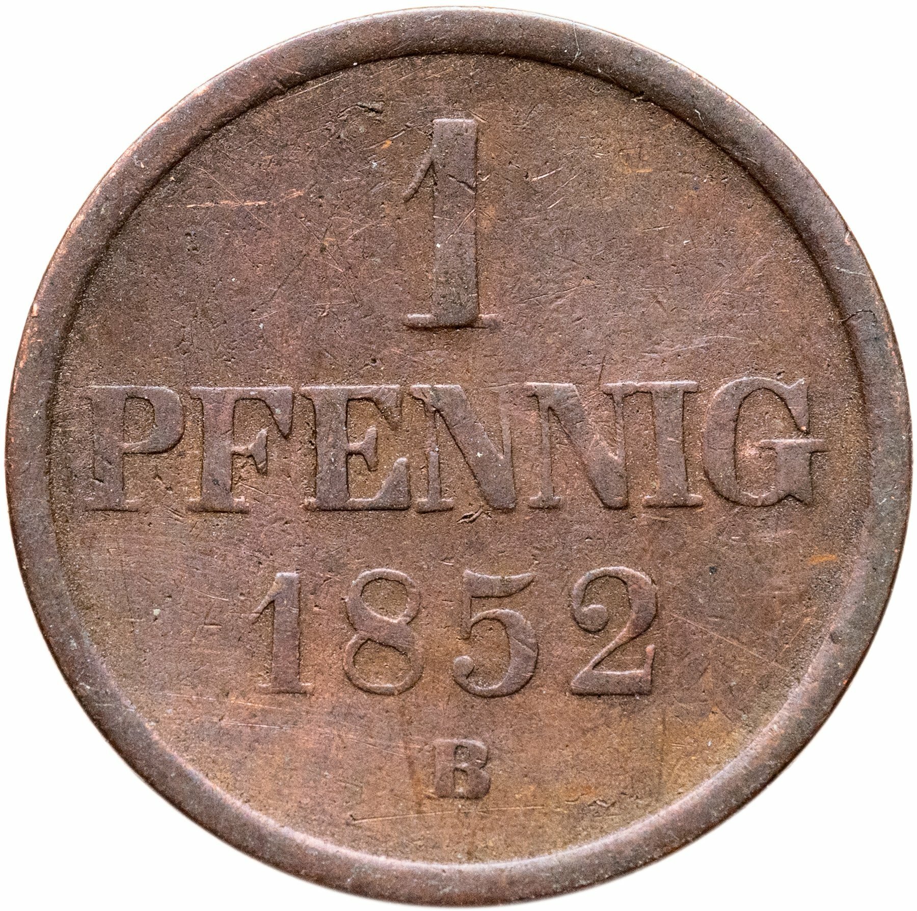 Ганновер 1 пфенниг 1852, Медь, в сохранности VF