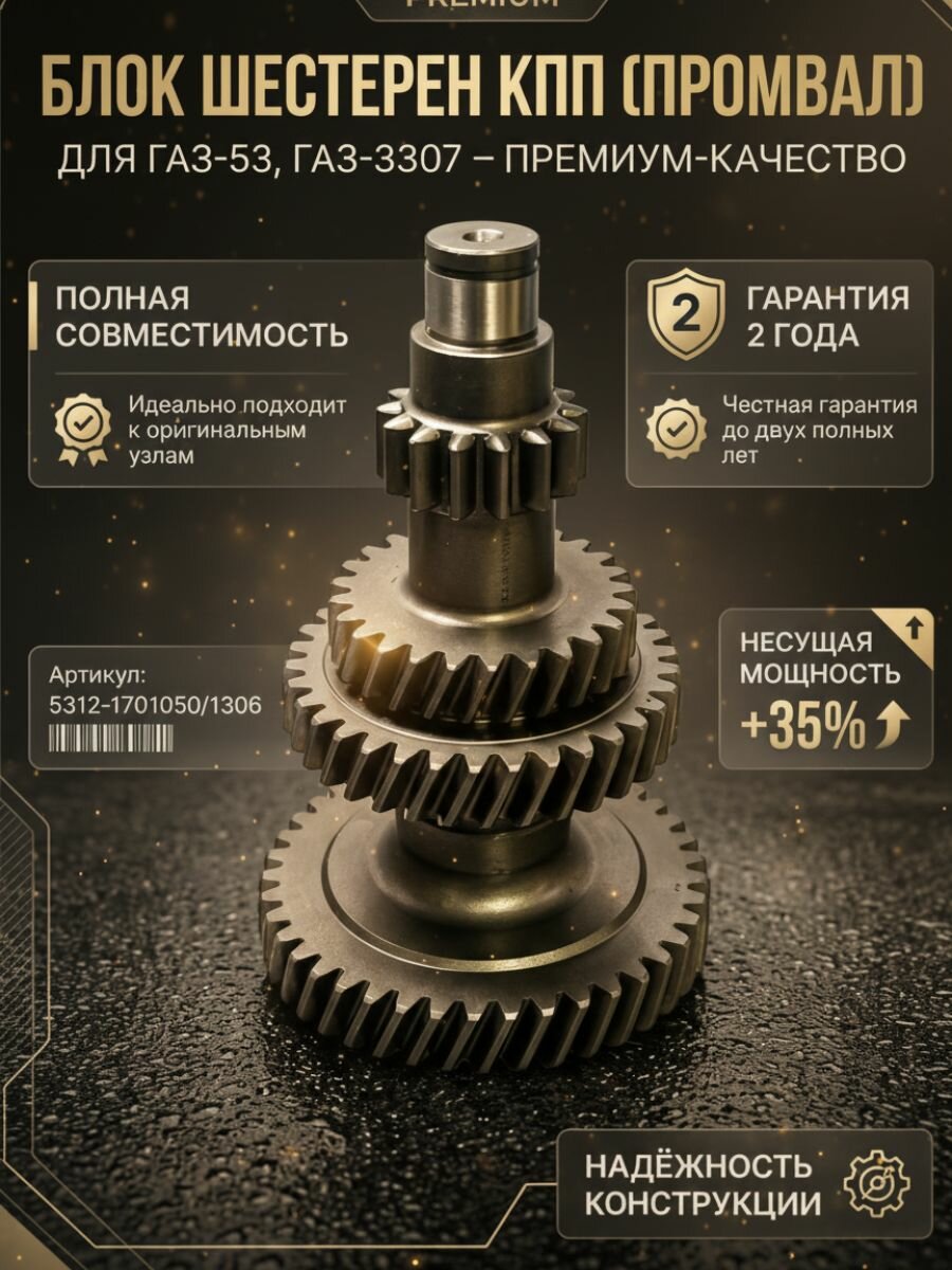 Блок шестерен КПП ГАЗ-53, 3307 вала промежуточного под стопорное кольцо