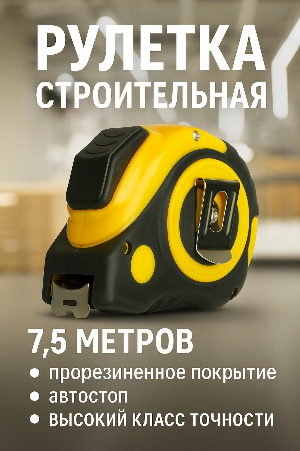 Рулетка строительная 7,5м 25мм прорезиненный корпус автостоп II класс точности Stekker 50203