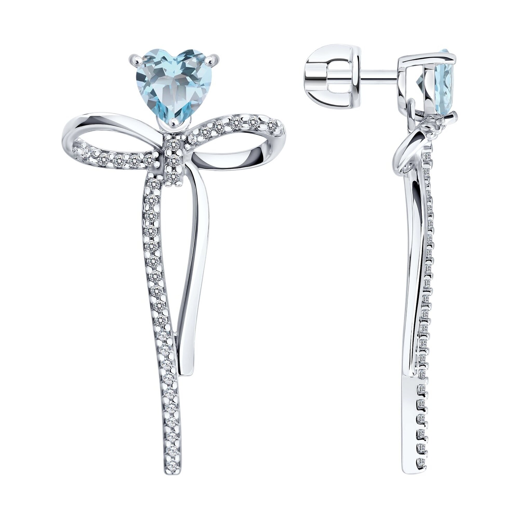 Серьги, серебро, 925 проба, родирование, топаз, фианит