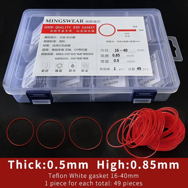 Красные уплотнительные кольца 16-40mm, thick0.5 high0.85, 49 шт.
