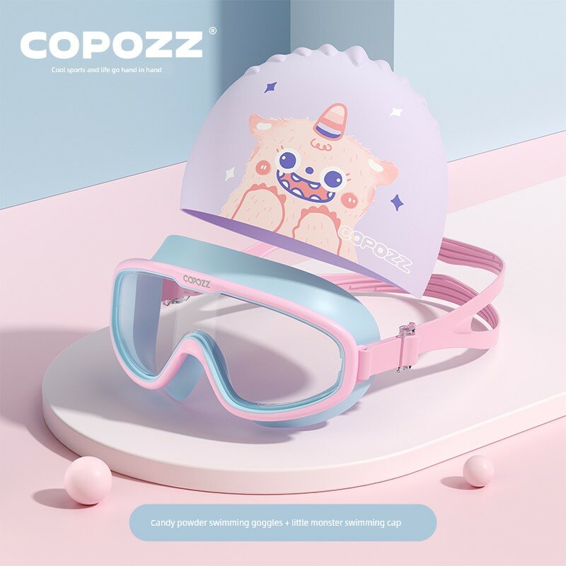 Набор детских плавательных очков конфетно-розового цвета Candy Pink PLUS с розовым монстром для детей 5-15 лет