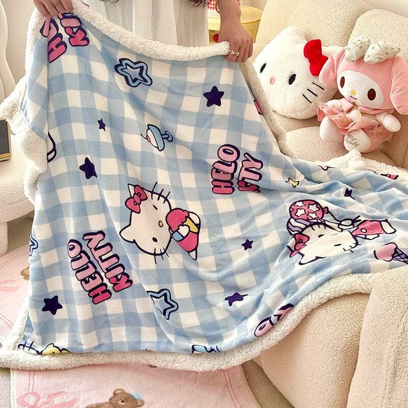 Зимний утолщенный пододеяльник из молочного кораллового флиса Hello Kitty, односпальный, двусторонний, из овечьего