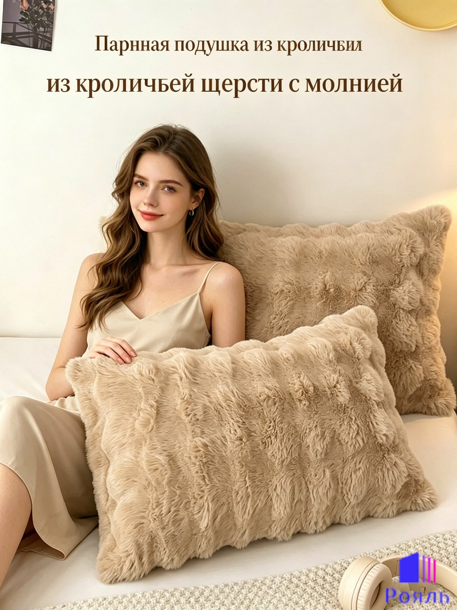 Наволочки для подушек из кроличьего пуха (флока), на молнии, пара, 48 74 см, антистатическая нить, мягкие, тёплые