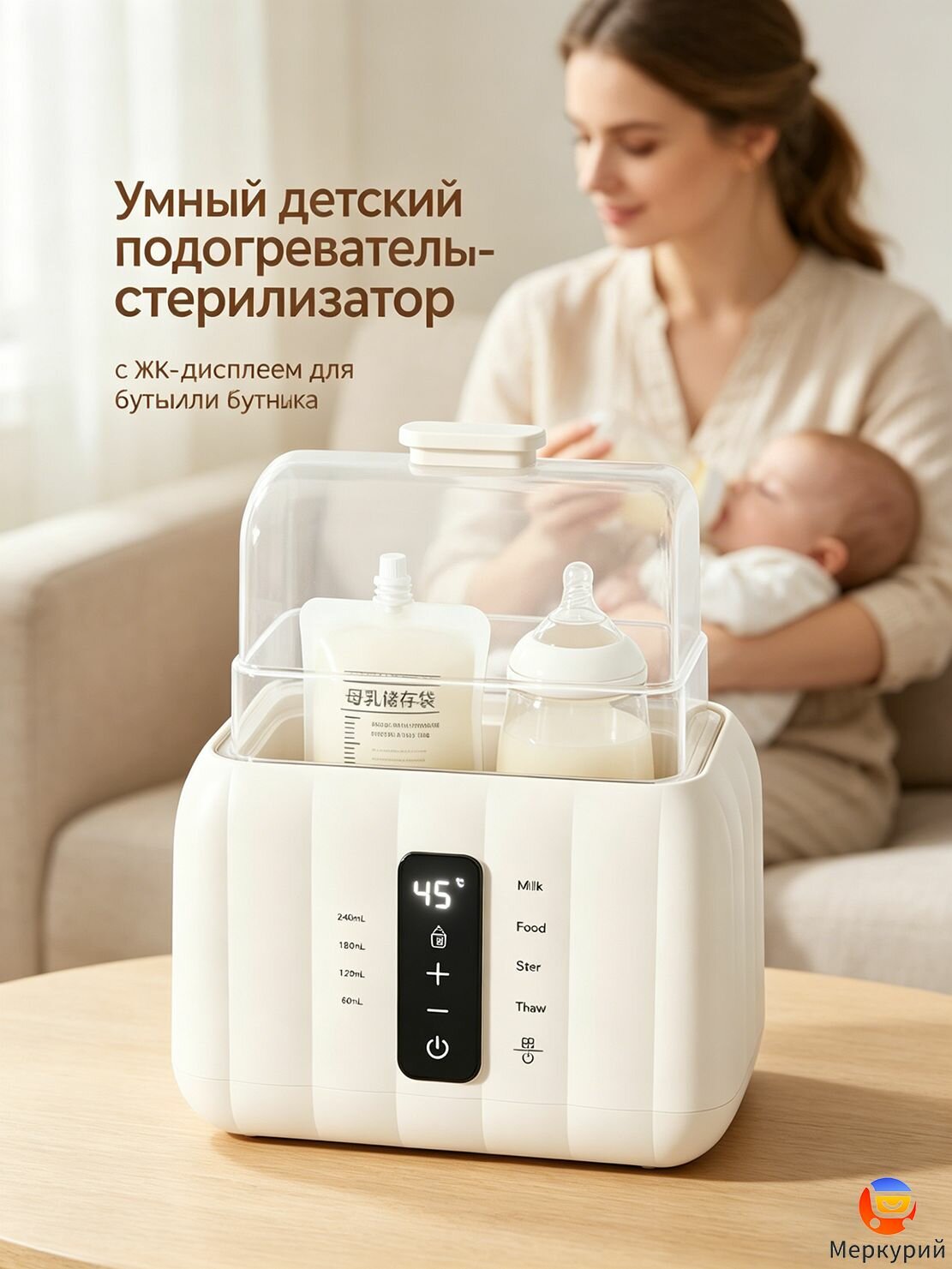 Портативный USB подогреватель молока и стерилизатор 2 в 1 для ночного кормления