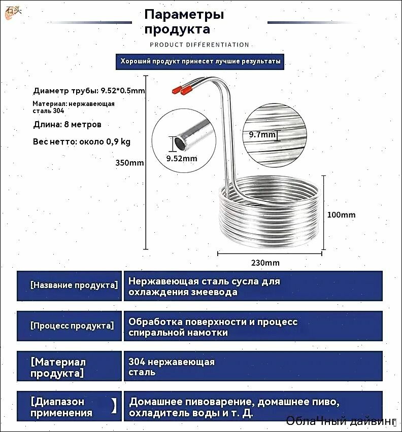 Чиллер погружной (для охлаждения сусла) 8метров из нержавеющей стали 304 Пивоваренное оборудование