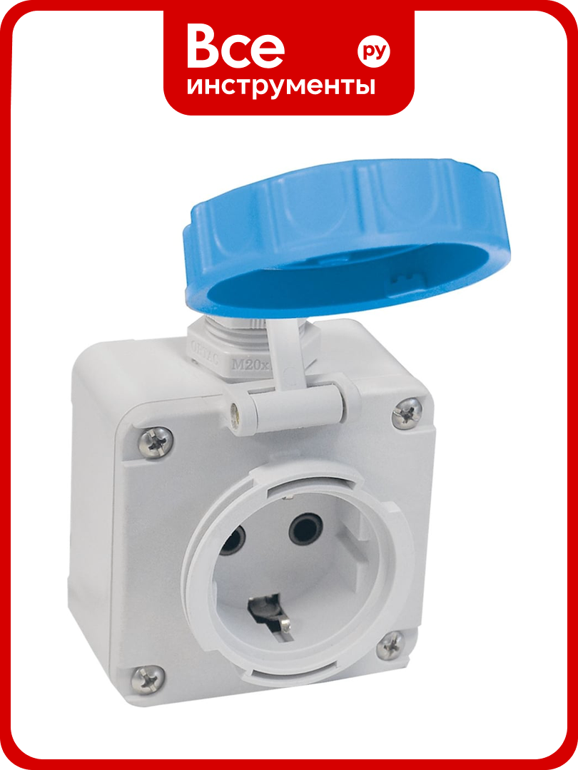 Кабельная настенная розетка TP Electric синий 16a/240в/2p+e/ip68 3101-380-0900 прямая пластиковая конструкция