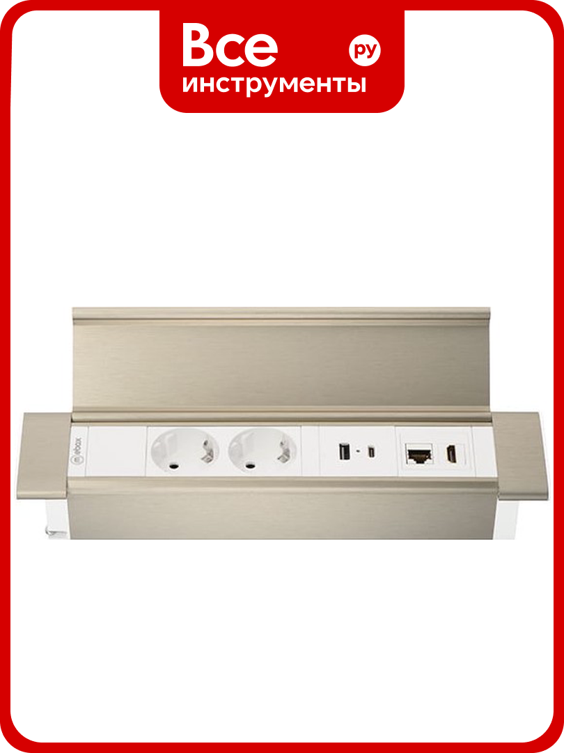 Блок розеток Mebax 41P 2 секции Серебро+Белый USB + type C + RJ45 + HDMI, алюминиевый корпус с шторками и индикатором