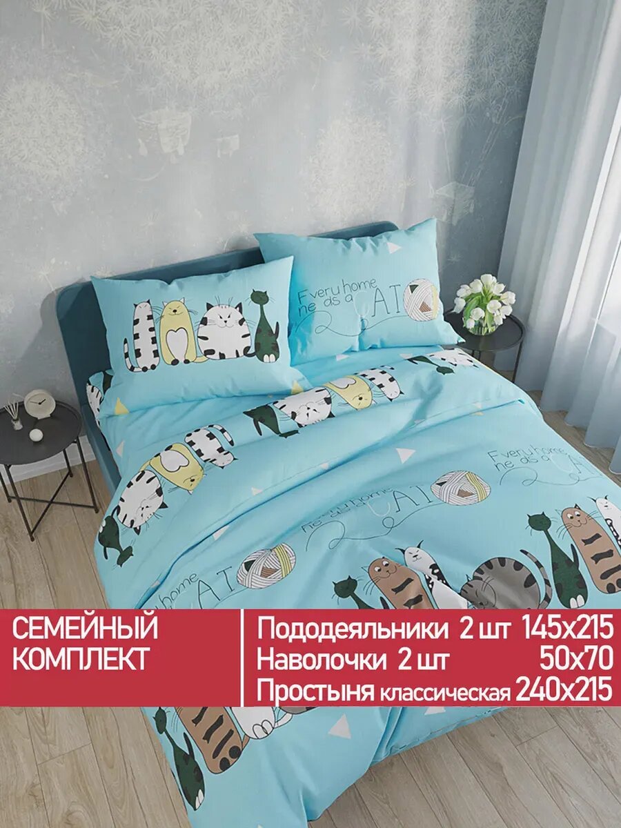 Семейное постельное белье простынь 240х215 см Кити