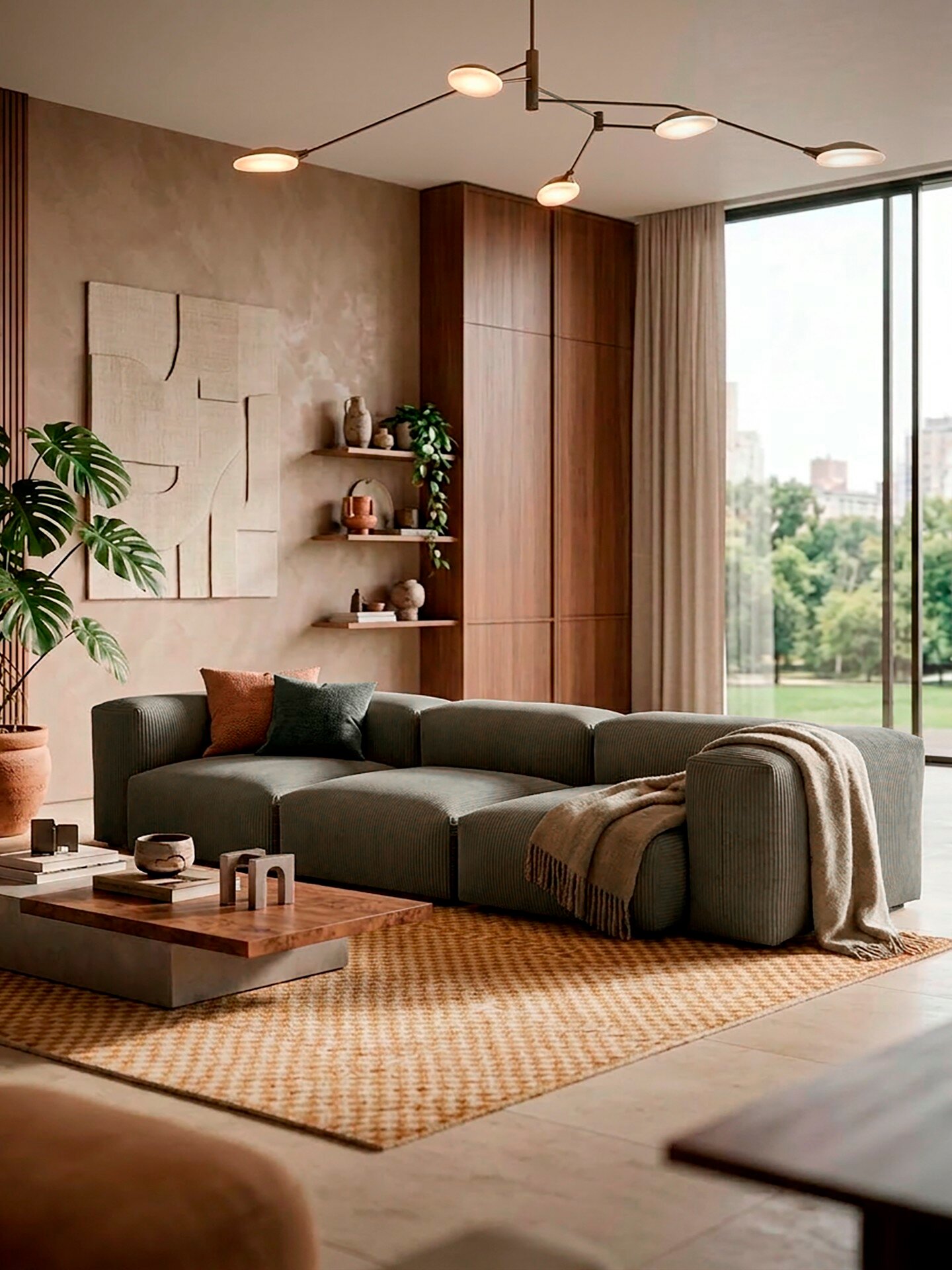 Диван Фиджи трехсекционный Cilium Brown NOW 315x116x62 см, коричневый Вельвет, нераскладной Дом мебели для вас