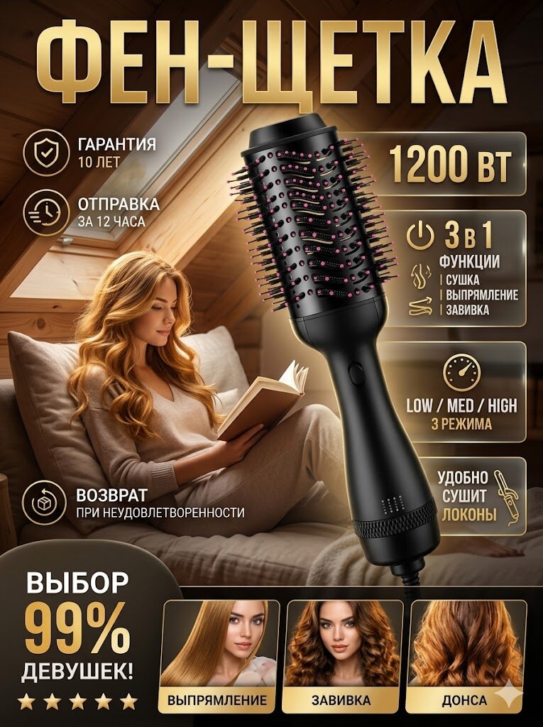 Фен-щетка для волос / Расческа с ионизацией One Step Фен-щётка (расчёска-фен) для волос Hair Dryer 3 в 1