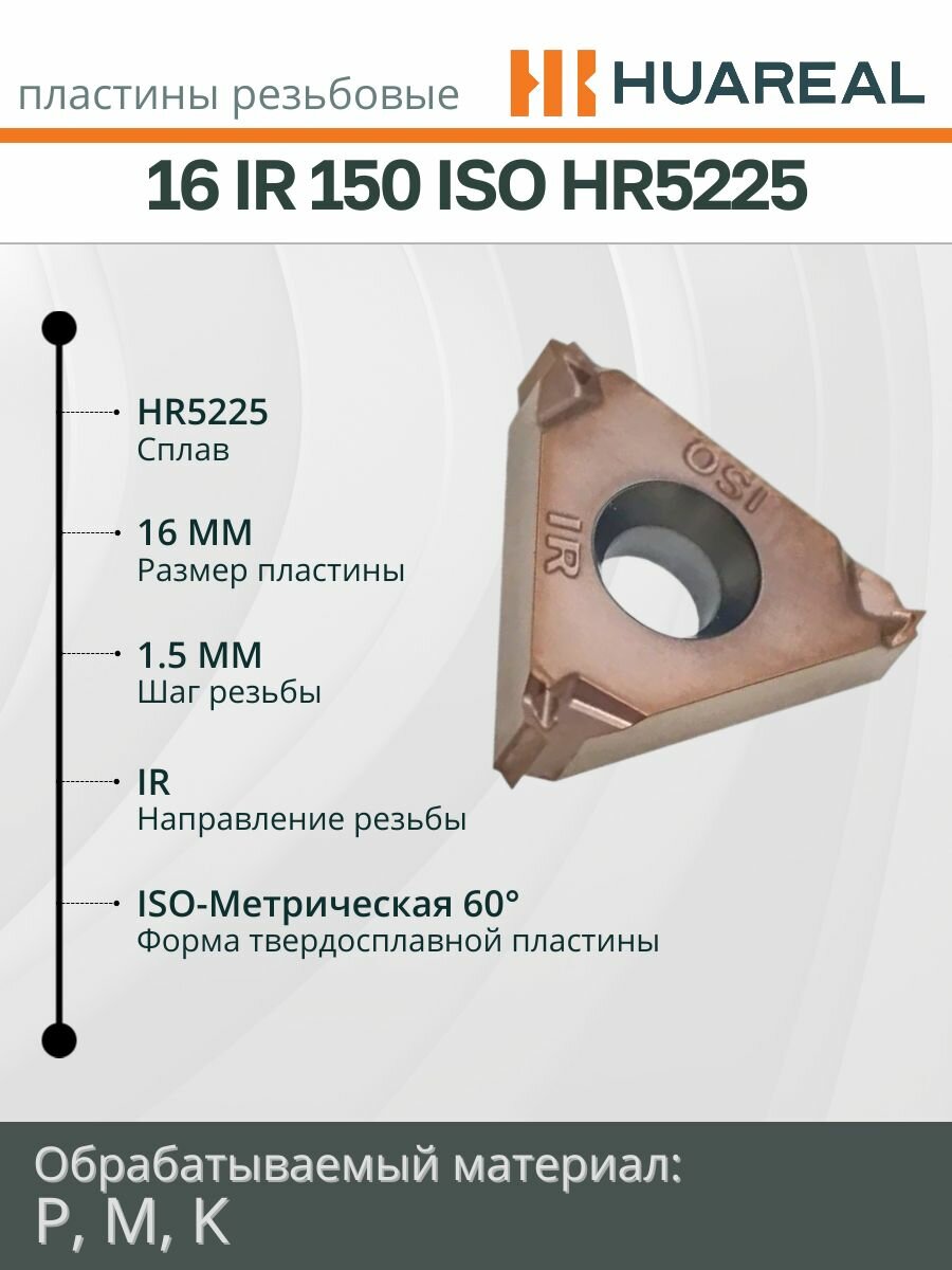 Сменная пластина резьбовая 16 IR 150 ISO HR5225 HUAREAL, 10 шт в наборе