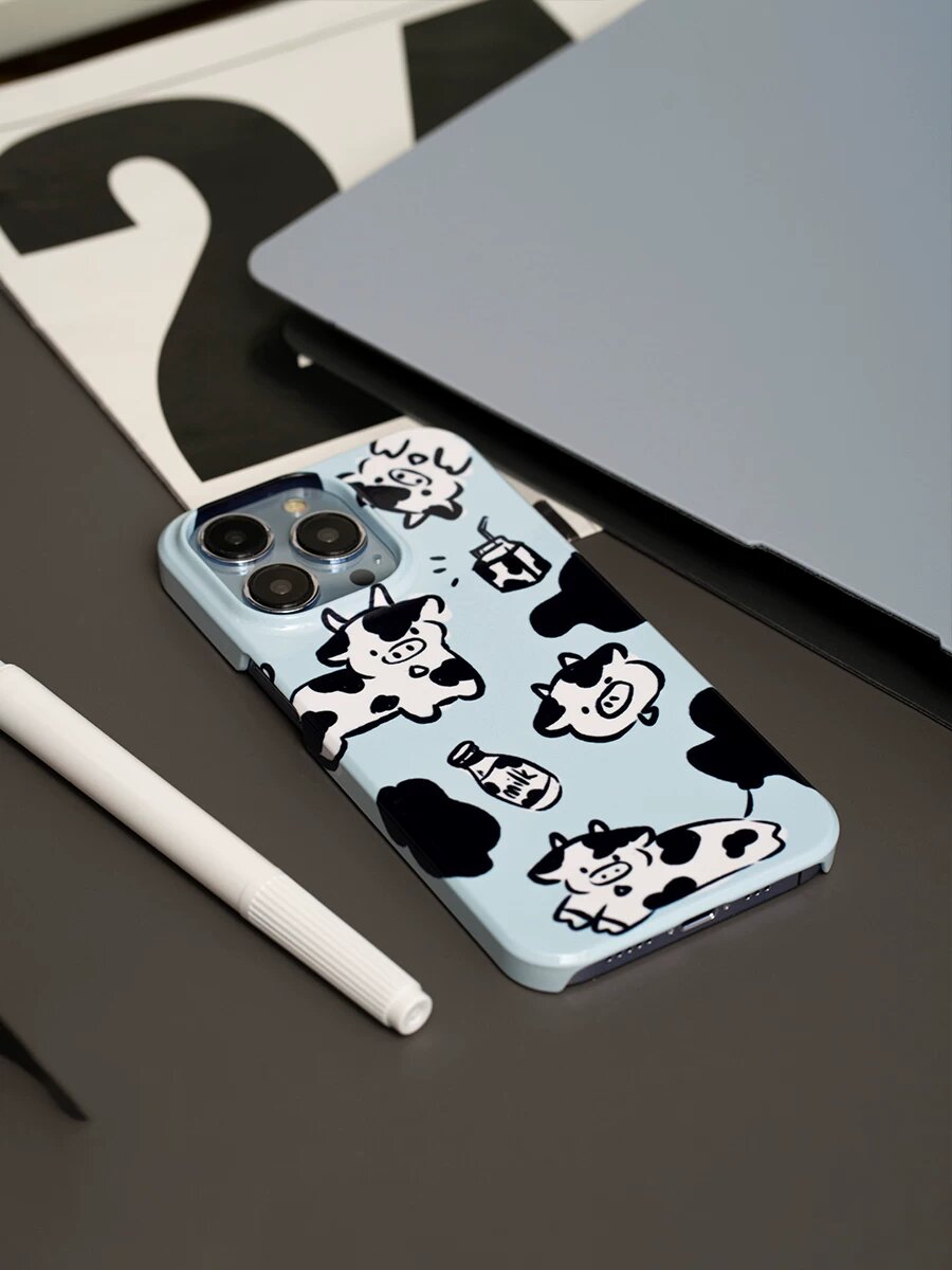 Чехол для iPhone 14 Plus с узором голубой коровы, премиальное корейское производство