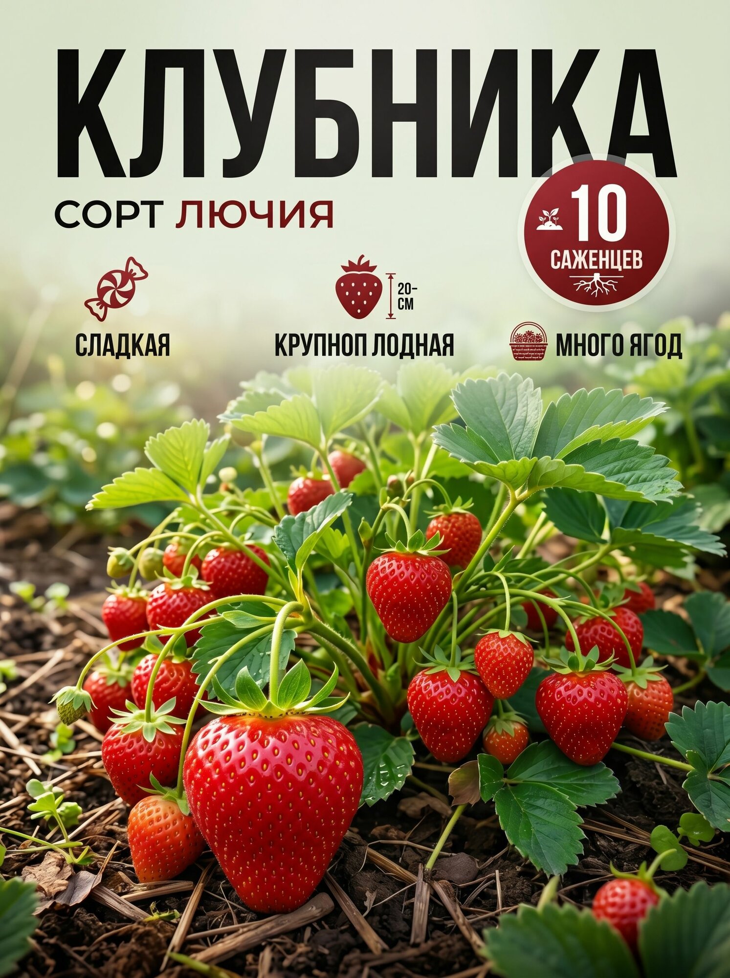 Саженцы клубники Лючия 10-шт, доедет хоть куда