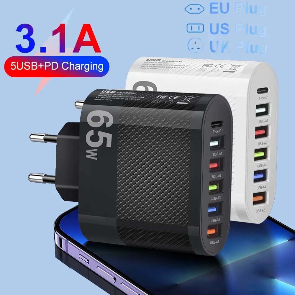 Зарядное устройство EU Plug 65W, White — фото 1