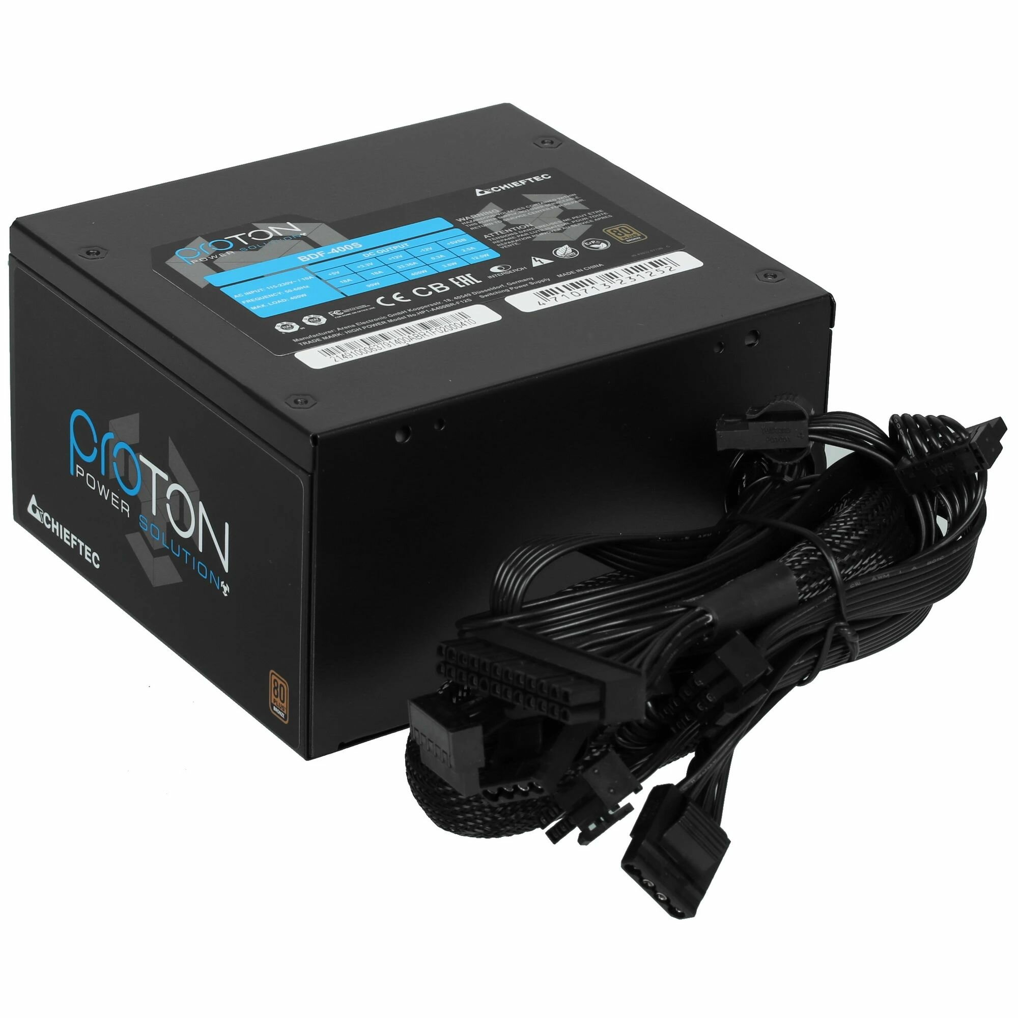 Блок питания Chieftec Proton 400W 80 Plus Bronze (BDF-400S) черный - ATX 20+4 пин, 4 pin + 4 pin CPU, 3 SATA, 1 x 6 pin PCI-E