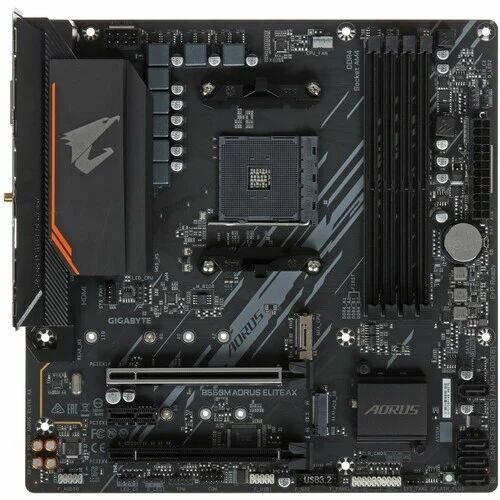 Материнская плата GIGABYTE B550M AORUS ELITE AX - AM4, AMD B550, 4xDDR4-3200 МГц, 1xPCI-Ex16, 2xM.2, Micro-ATX