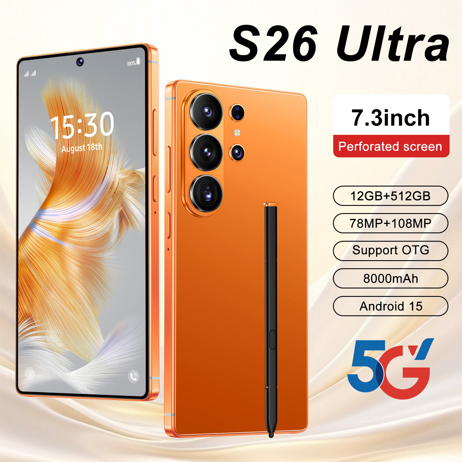 Смартфон S26 , Android 14, 12Гб+512Гб, камера 48Мп, экран 6.8", 2 SIM