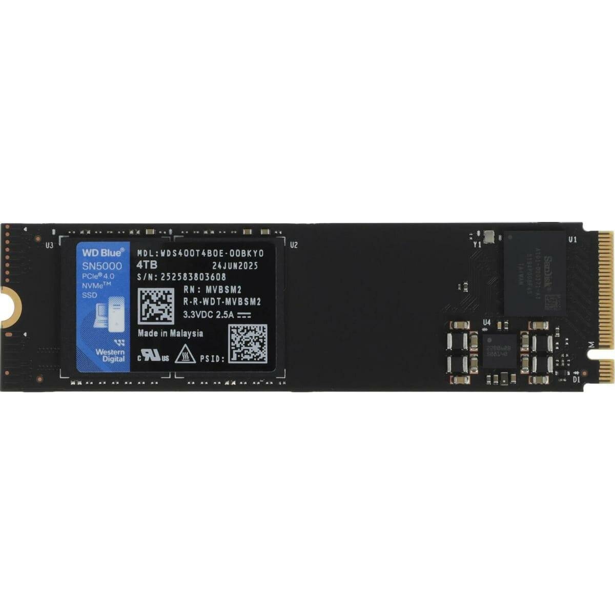 Твердотельный диск 4TB WD Blue SN5000 , NVMe, M.2 2280, PCI-E 4x4 [R/W - 5500/5000 MB/s]