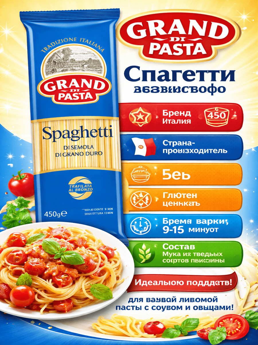 Макароны спагетти Grand di Pasta Spaghetti высший сорт, 450г