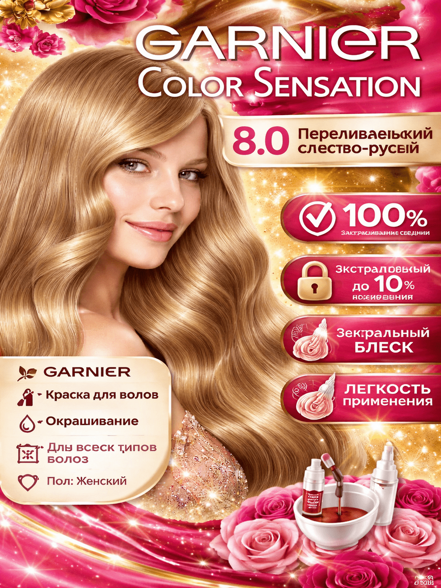 Крем-краска для волос Garnier Color Sensation Переливающийся светло-русый 8.0, 110мл