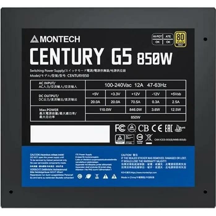 Блок питания MONTECH Century Gold G5, 850Вт, 80 PLUS GOLD, 120мм, черный, retail [century gold g5 850]