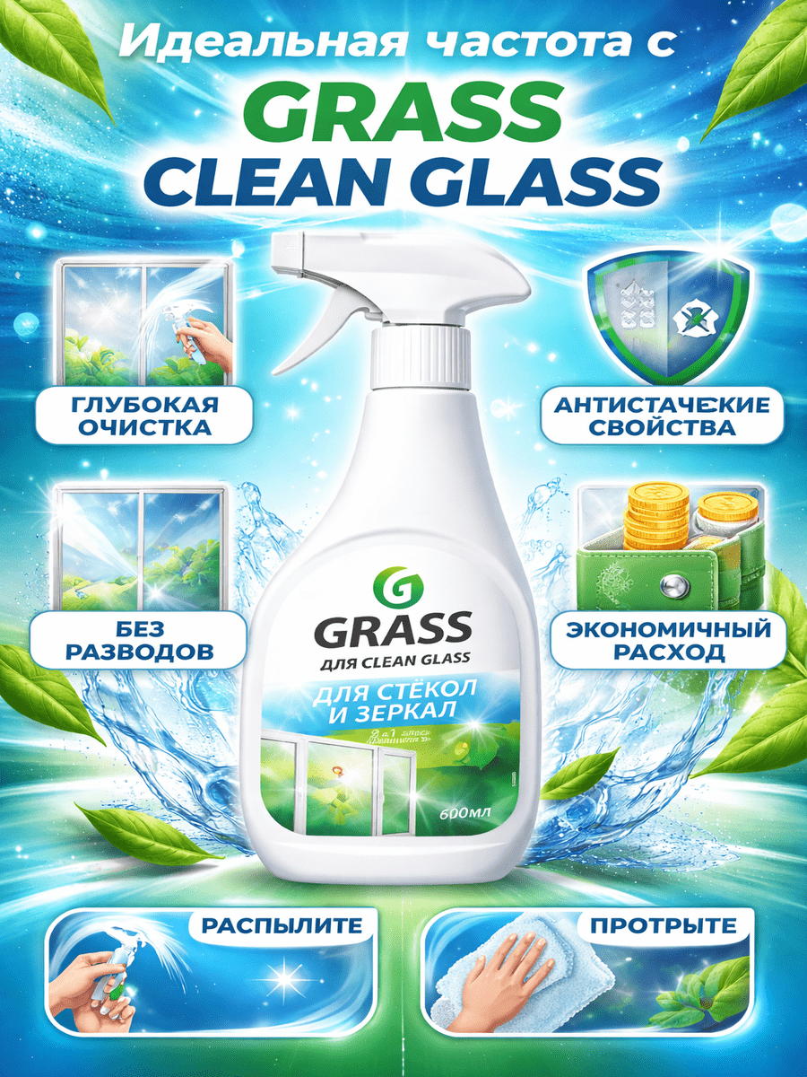 Очиститель Grass Clean для стекол и зеркал, 600мл