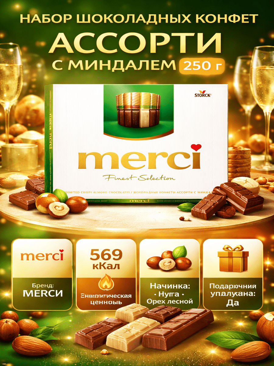 Набор шоколадных конфет Merci Finest Selection Ассорти с миндалем, 250г