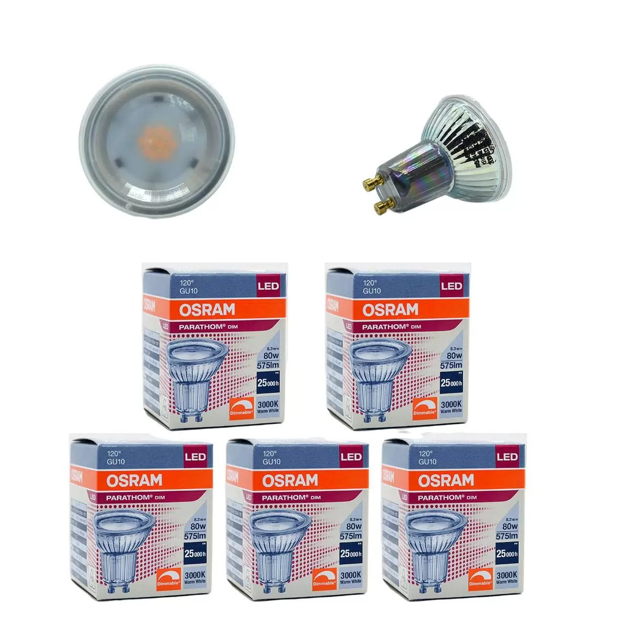 Лампа светодиодная диммируемая LED OSRAM, MR16, GU10, 8.3W, 3000K, теплый белый свет, с углом пучка 120°
