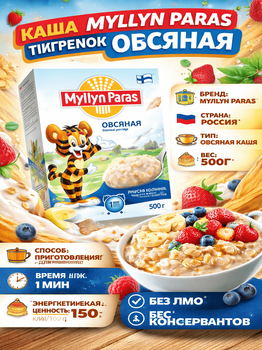 Каша Myllyn Paras Тигренок овсяная, 500г