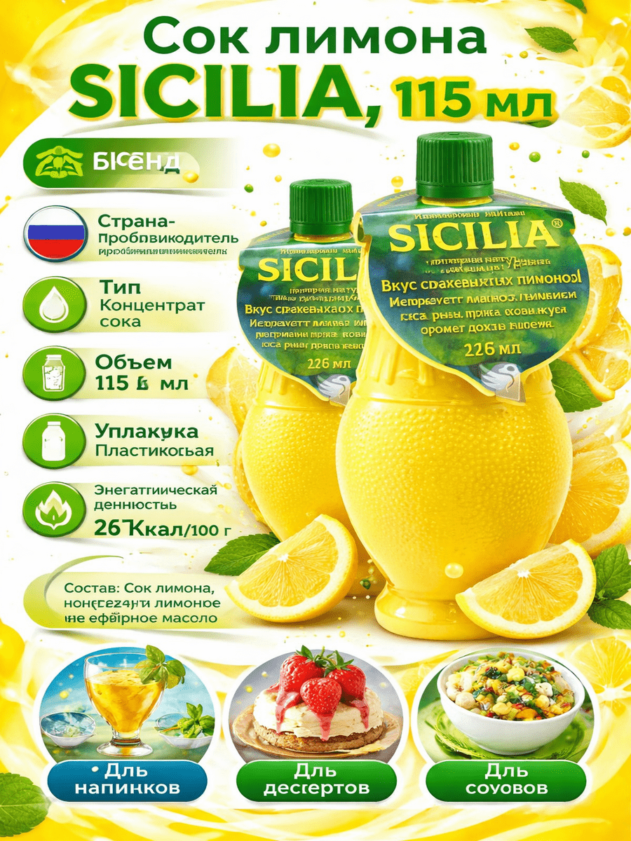 Сок лимона Sicilia концентрированный, 115мл x 2 упаковки