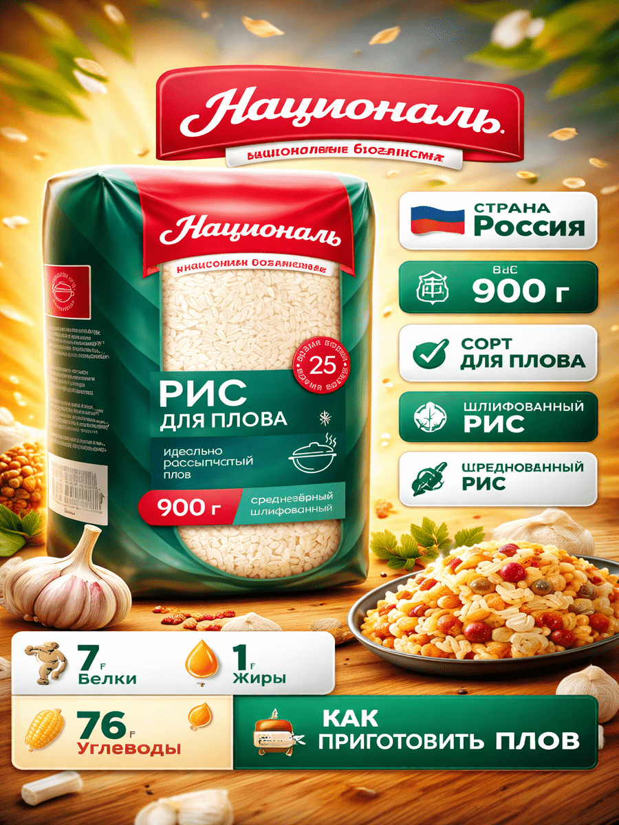Крупа рис Националь Для плова, 900г
