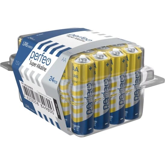 Батарейка алкалиновая Perfeo Super Alkaline LR6/24BOX, тип AA, 24шт, коробка