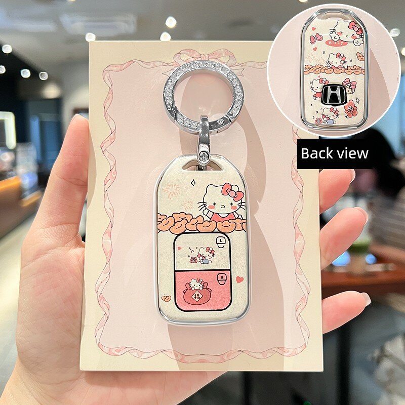 Защитный чехол для ключей Hello Kitty с блестящим круглым кольцом 2-ключевой для Honda