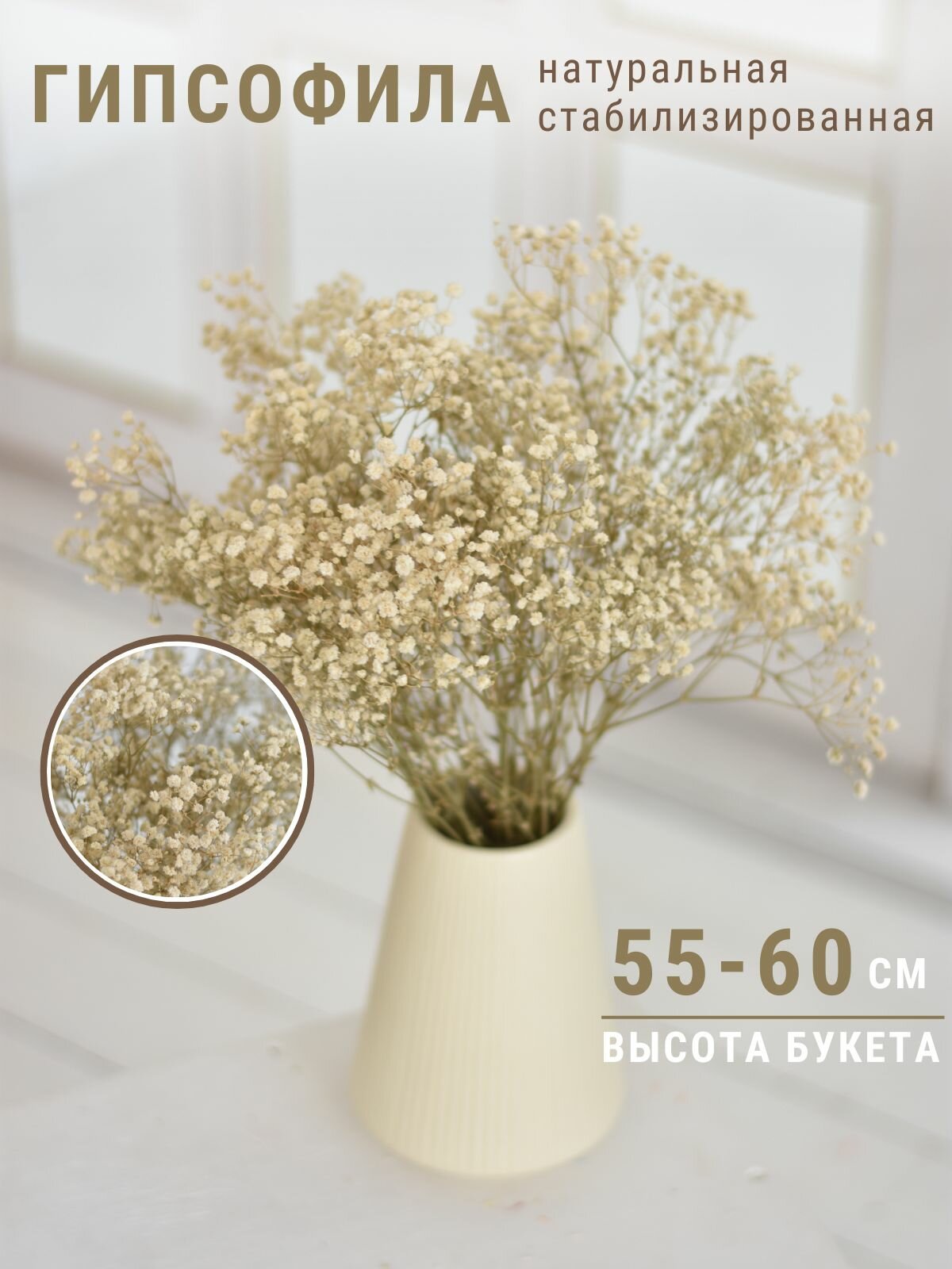 Сухоцветы для декора Гипсофила Trava Decor стабилизированные цветы для вазы, белые