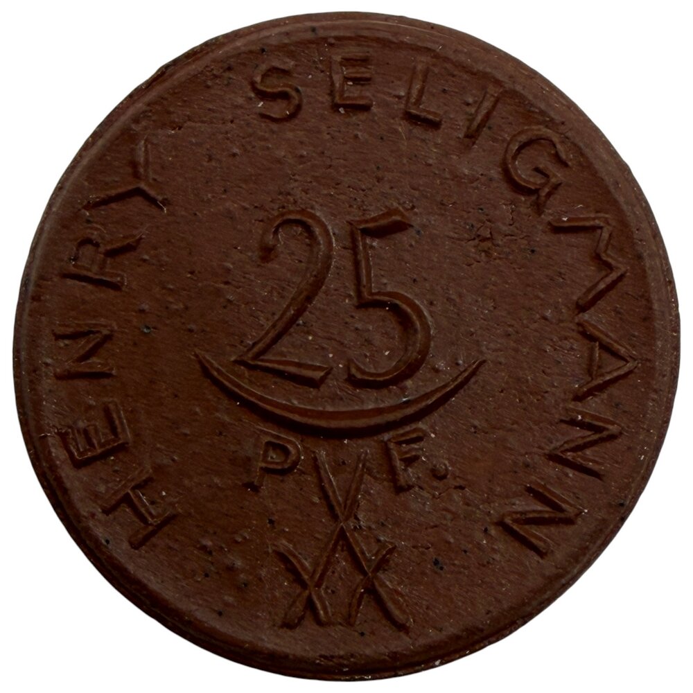 Германия, Веймарская республика, Ганновер 25 пфеннигов 1921 г. (Seligmann) (Коричневый фарфор)