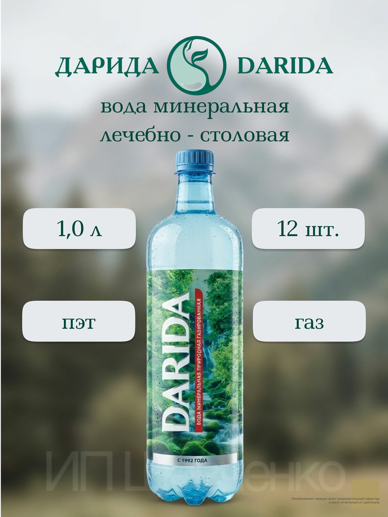 DARIDA (Дарида) вода минеральная природная лечебно-столовая 1,0 л х 12 бутылок, газ, пэт