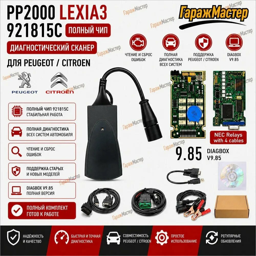 PP2000 Interface 921815C Полночиповый диагностический сканер для автомобилей(с DIAGBOX V9.85)(1995-)