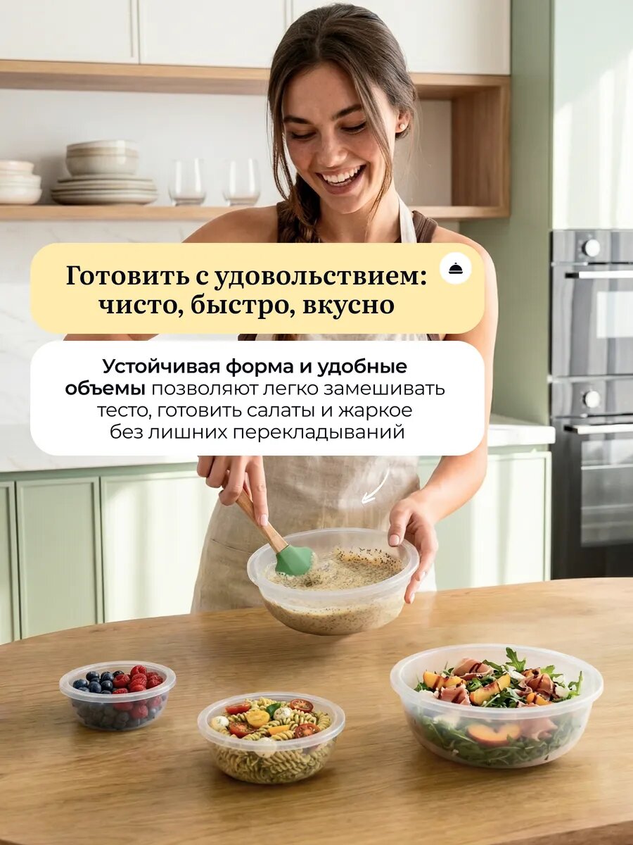 Набор мисок с крышками, 4 шт прозрачные / контейнеры для хранения продуктов — фото 1