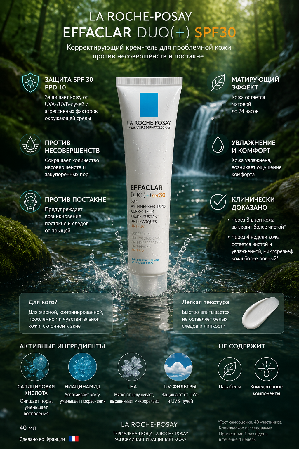 Крем-гель для проблемной кожи SPF30 La Roche-Posay Effaclar DUO (+) , 40 мл