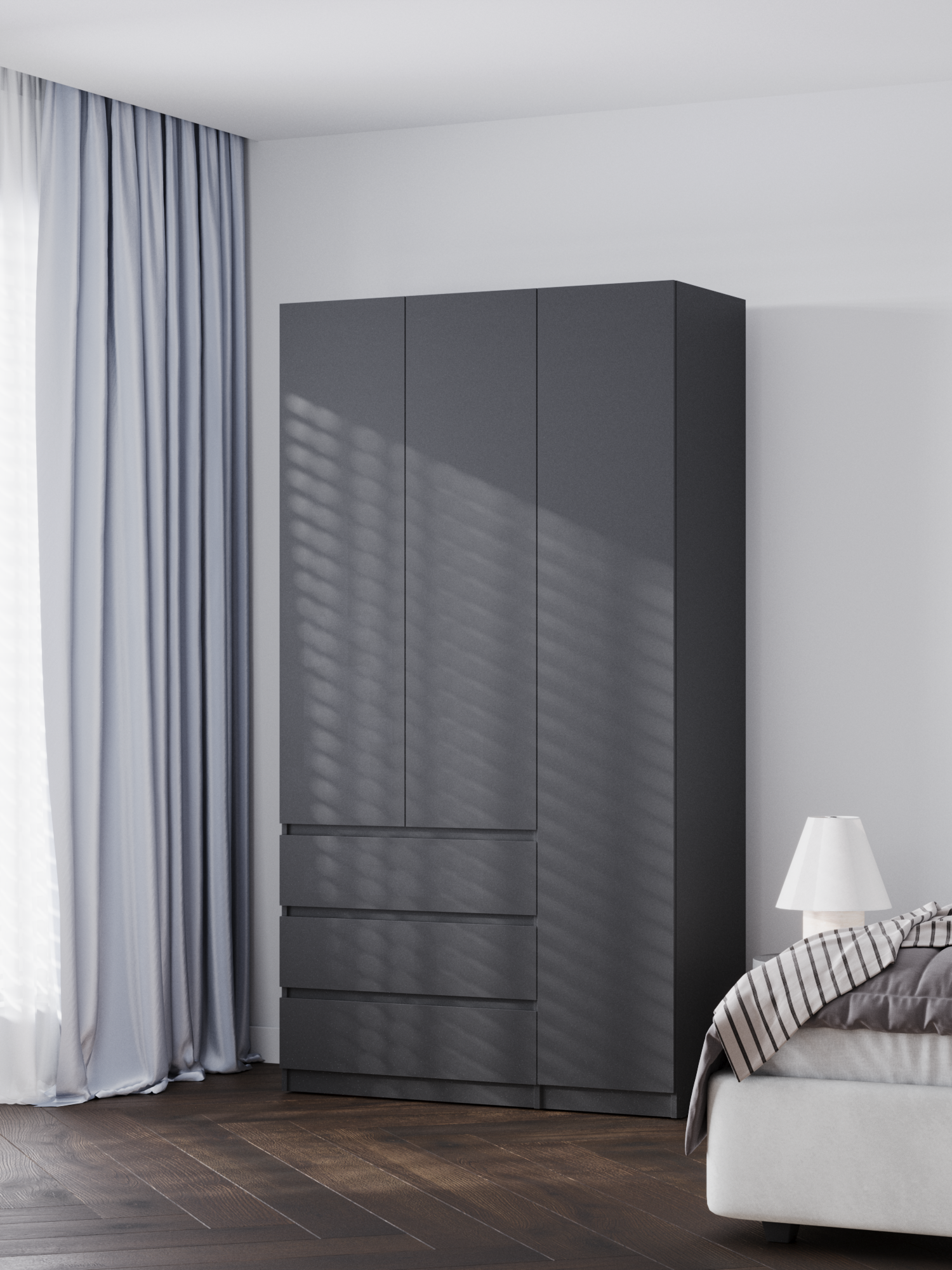 Шкаф для одежды Нонтон Грандис, 120x50x220 см, 3 ящика и 5 полок, графит