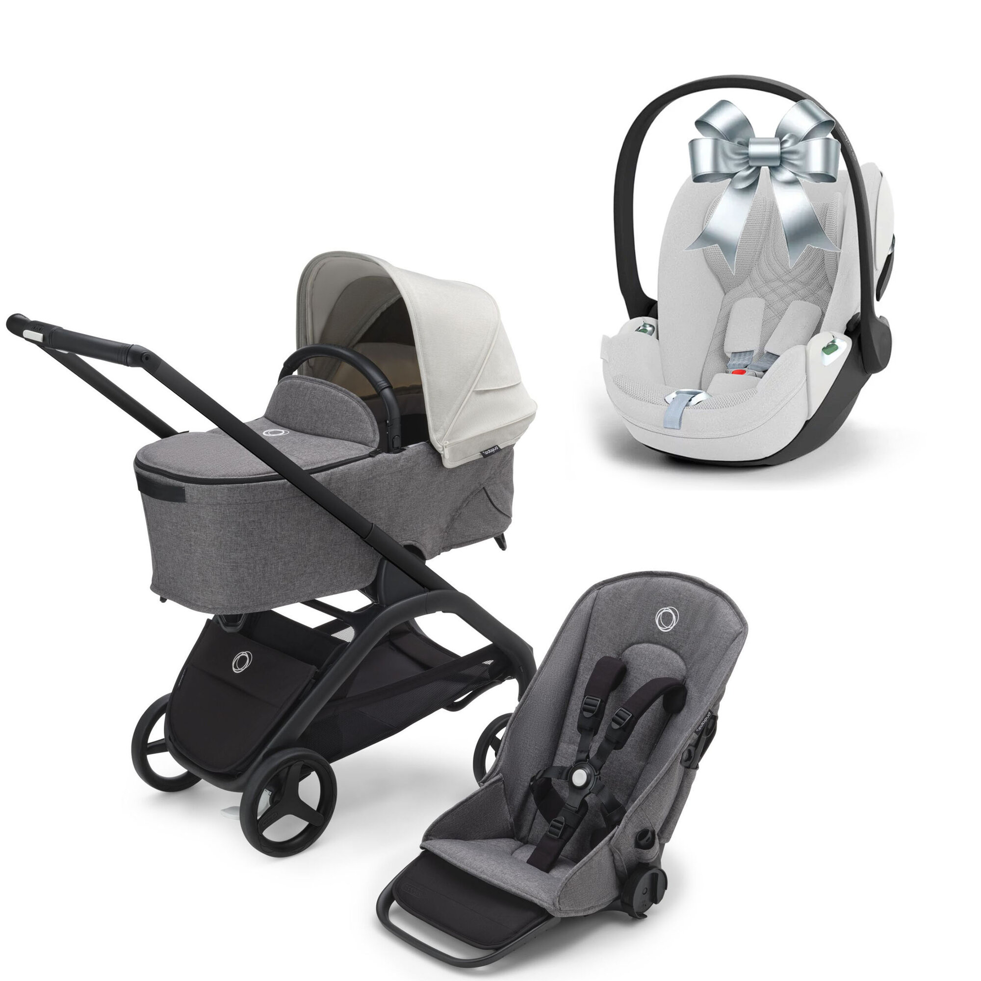 Коляска 2 в 1 Bugaboo Dragonfly на шасси Black/grey/misty white + автокресло в подарок