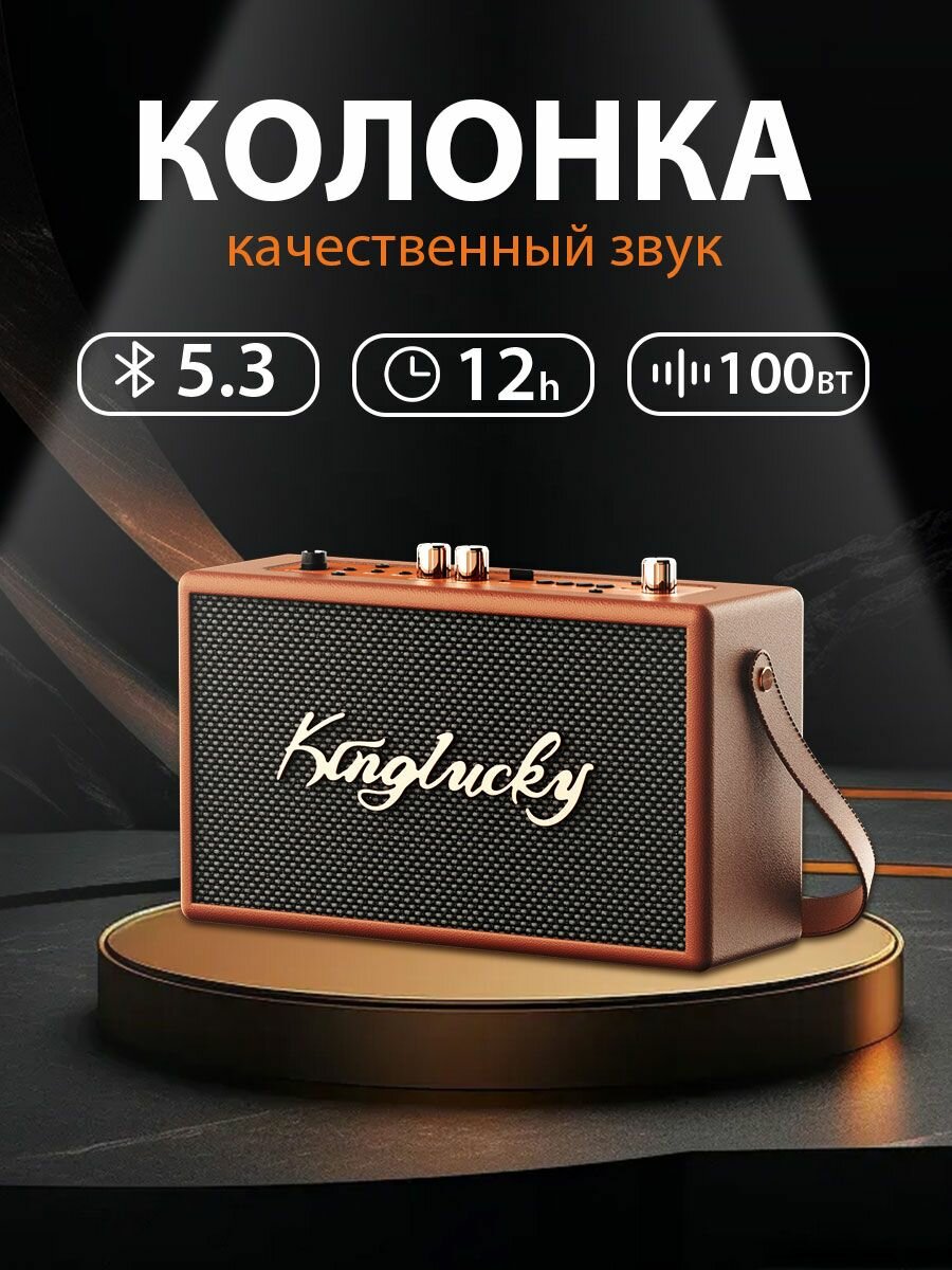 Колонка 100 вт портативная беспроводная,12ч автономной работы,2 динамика Bluetooth Колонки плечевым ремнем, Для дома/Путешествия, USB, TF, AUX, повседневная водостойкость, Коричневая