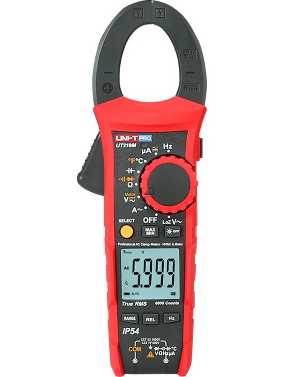 Токоизмерительные клещи UNI-T UT219M , 1000В, 600А, 60МОм, температура