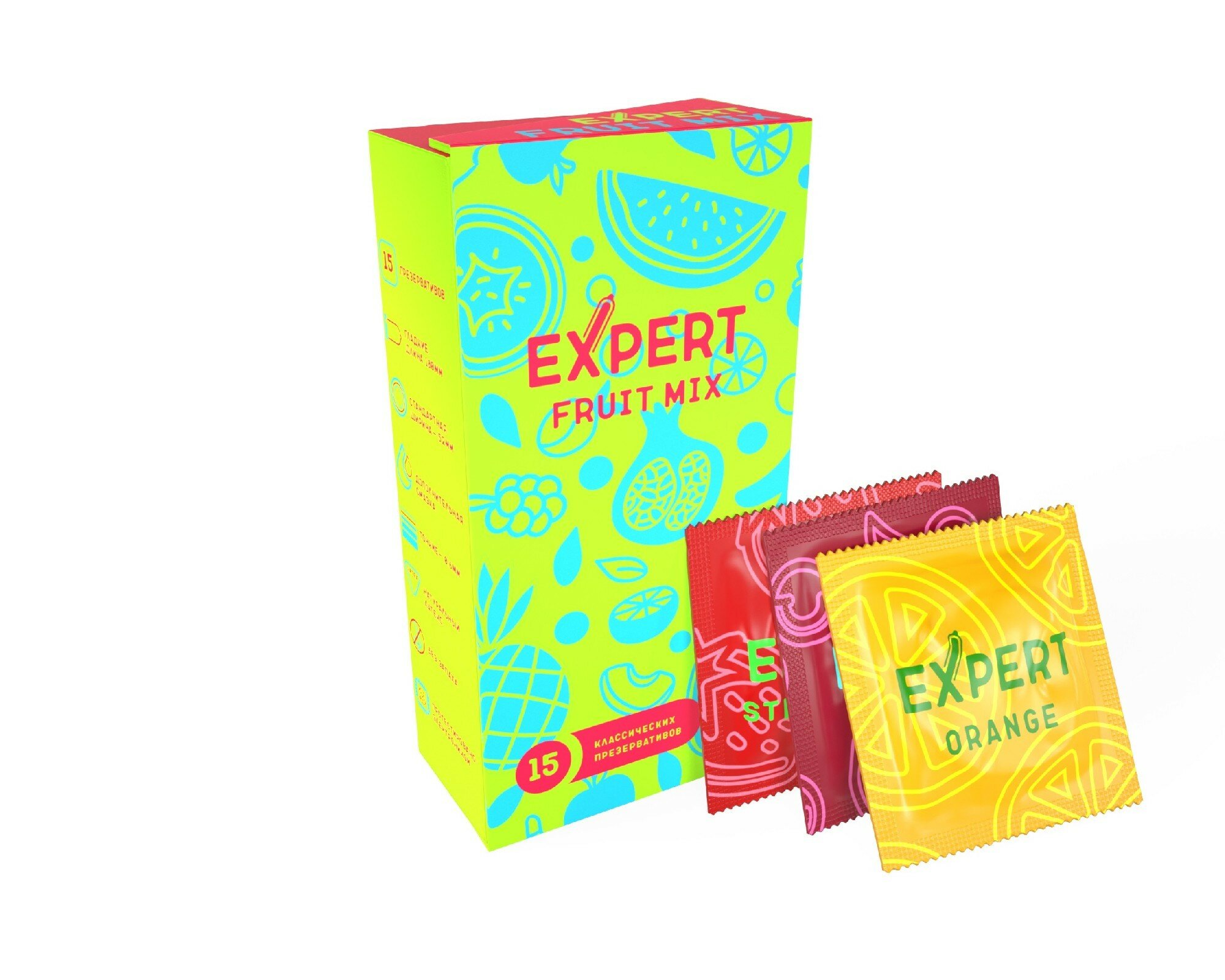 Ароматизированные презервативы Expert Fruit Mix с фруктовыми запахами, 15 шт, латекс