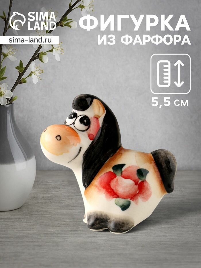 Фигурка фарфор гжель Конь Вася , 5.5 6 3 см, цветная