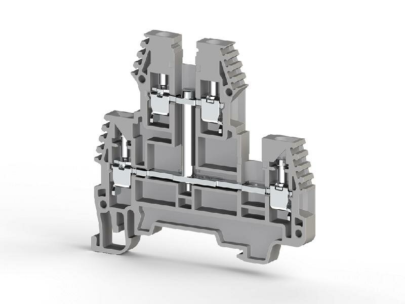 Клеммник 2-х ярусный PIK2.5NK 2.5кв. мм с внутр. перемычкой сер. Klemsan 317129