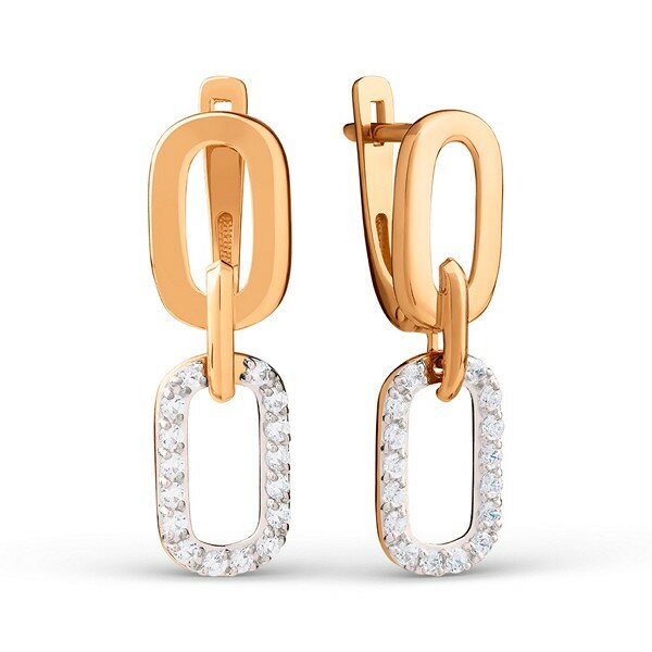 Серьги, красное золото, 585 проба, фианит